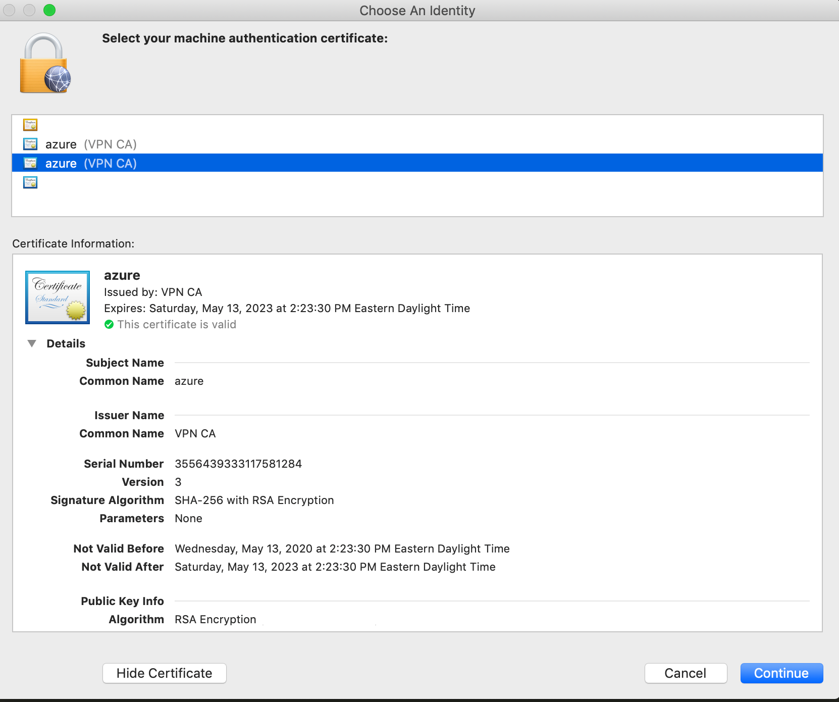 KB484460: How to set up point-to-site VPN in Azure for Mac