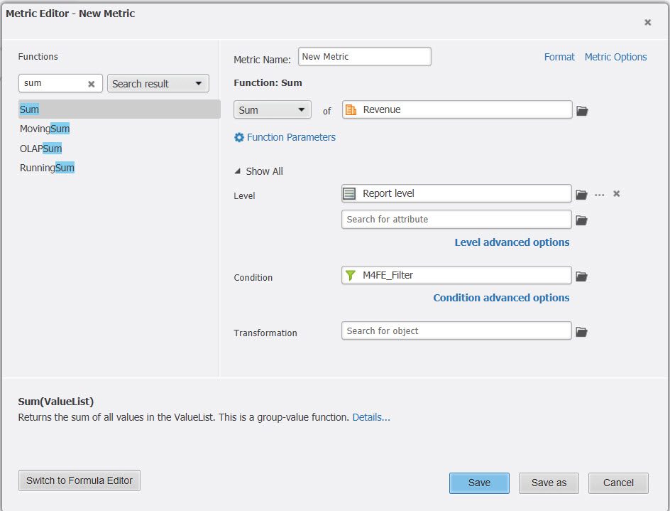 Conditional Metrics (with filters) in Dossiers