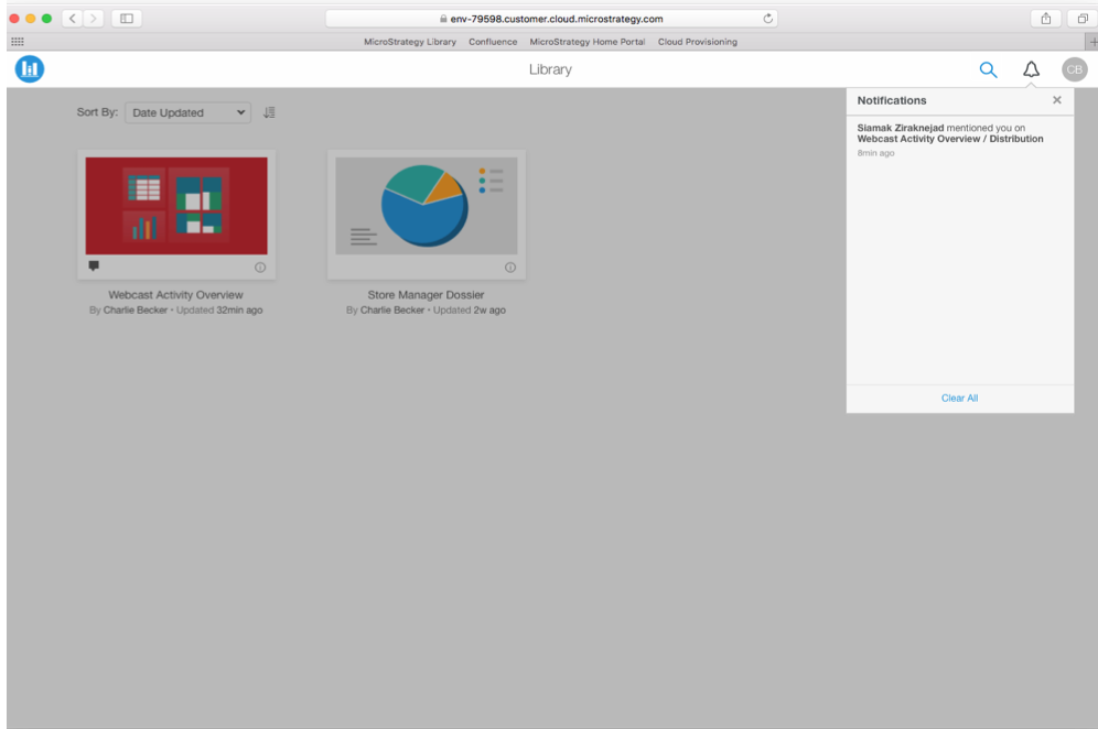 MicroStrategy Library Notifications