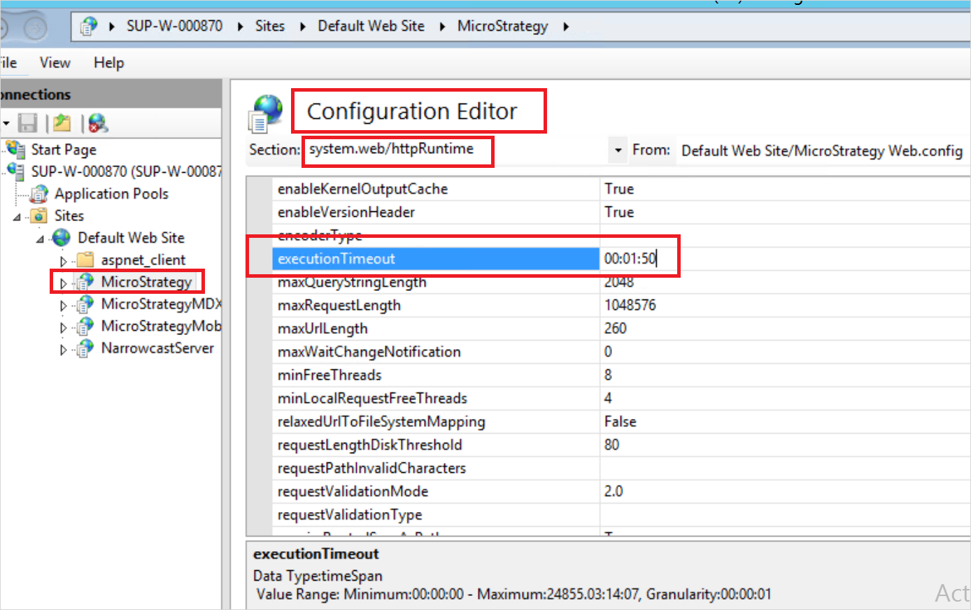 KB483559: Document Execution in MicroStrategy Web 2019 Produces a Request Time Out Error in IIS