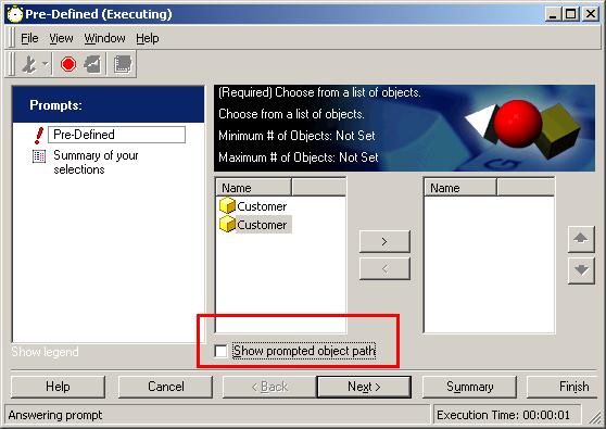 When resolving object prompts through MicroStrategy Office, the path of the object is not shown
