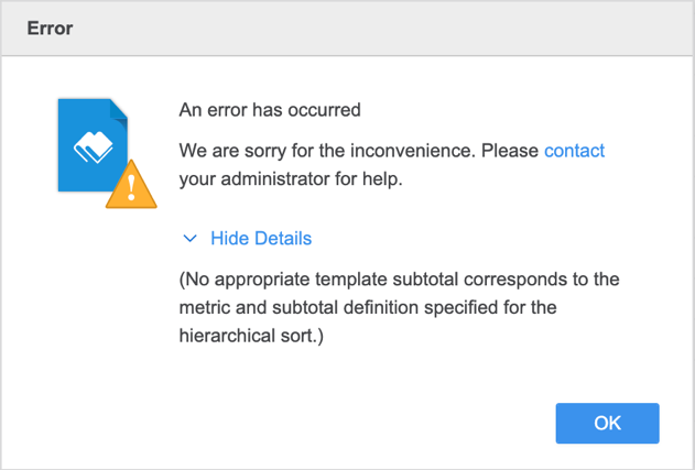KB483901: In a Compound Grid, an error appears when sorting a metric ...