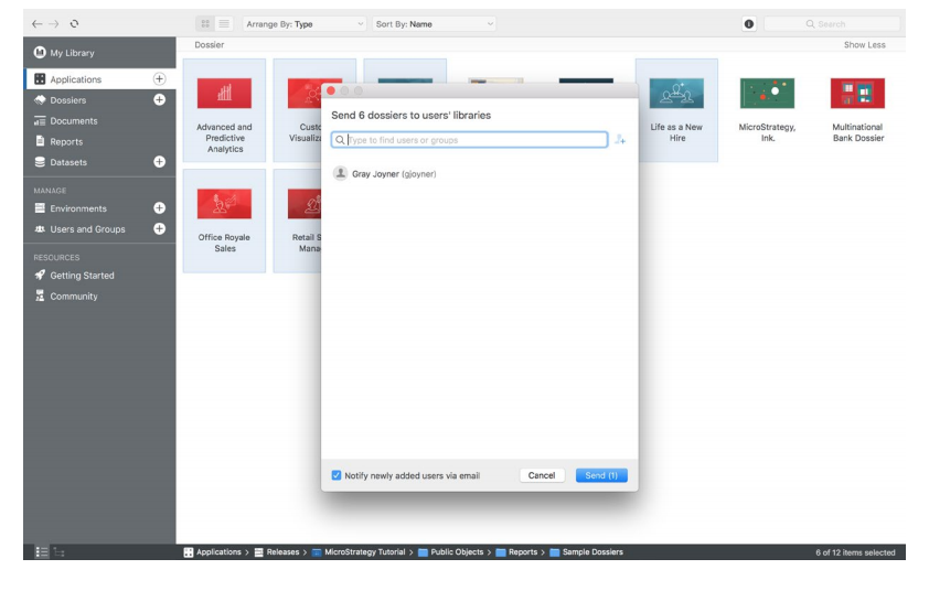 Publish multiple dossiers or documents to the MicroStrategy Library