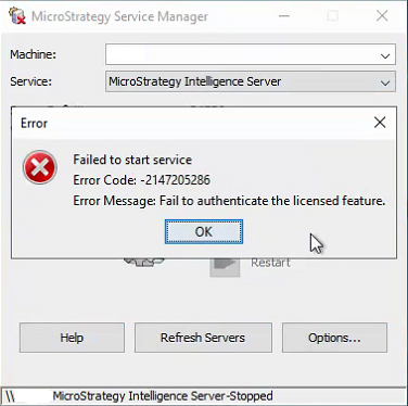 KB482908: Intelligence server cannot start with error “Fail to authenticate the licensed feature ...