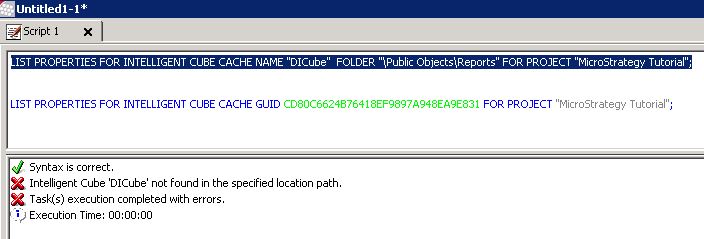 KB440672: The command LIST [ALL] PROPERTIES FOR INTELLIGENT CUBE CACHE ...