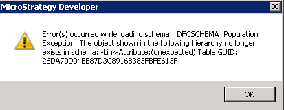 KB442200: Error "The object shown in the following hierarchy no longer exists in schema: -Link ...