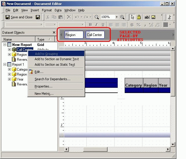 KB14335: How to use the page-by option in a Report Services document in Microstrategy Developer 9.x