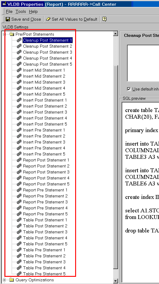 KB14618: How do pre/post statements in the VLDB properties affect the SQL statement when ...