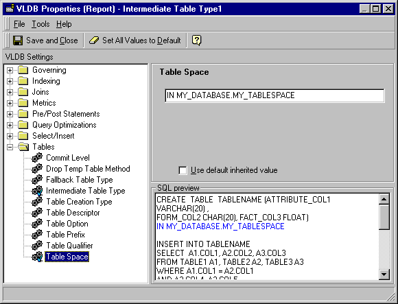 KB3806: How to create intermediate tables in MicroStrategy Developer 9.x table spaces