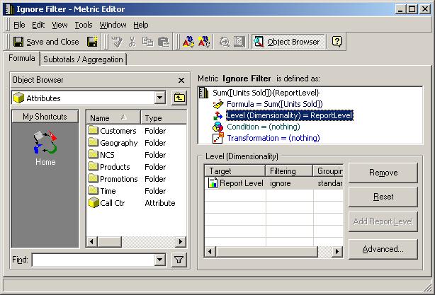 KB17977: How to define individual metrics on a report to ignore the metric qualification in the ...