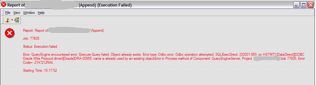 Kb16999 An Ora 00955 Object Already Exists Error Occurs In Oracle Or A Similar Error In