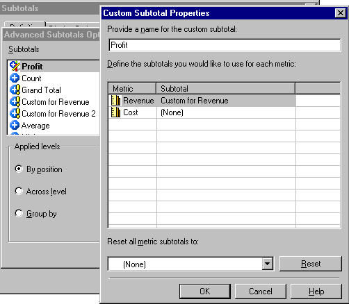Kb19332 How To Create A Custom Subtotal For A Metric Based On The Values Of A Compound Level