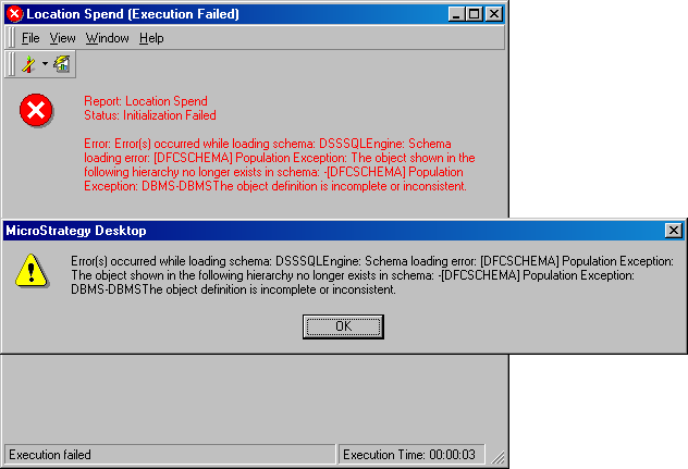 Kb16838 User Receives The Error Schema Loading Error Population Exception Dbms Dbmsthe