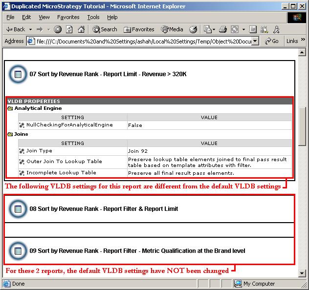 KB12444: How to create a list of reports with VLDB settings different from the default values in ...