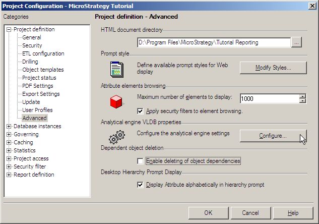 KB17149: What are the VLDB properties at the Project level in Microstrategy 9.4.x-10.x and where ...
