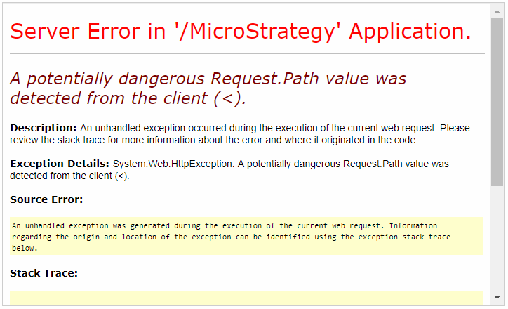 KB440261: "Server Error in '/MicroStrategy' Application" in an HTML ...