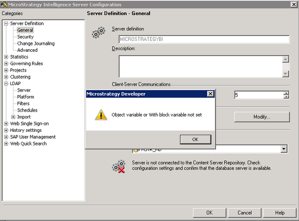 Kb292128 Object Variable Or With Block Not Set Error When Accessing The Intelligence Server