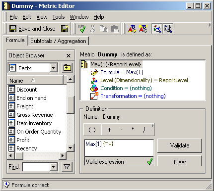 KB19274: How to create a metric that will show the current date of execution as a column on a ...