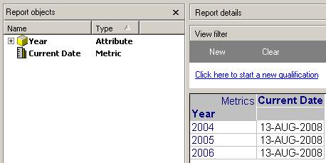 KB19274: How to create a metric that will show the current date of execution as a column on a ...