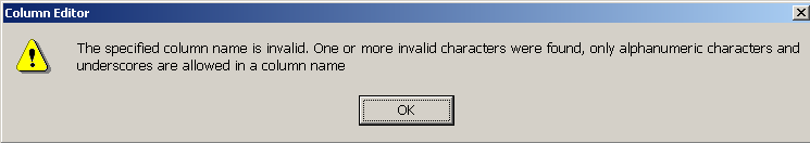 KB17236: 'The specified column name is invalid. One or more invalid ...