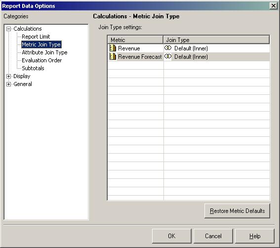 KB10969: How to set the default metric Join Type to Outer Join in MicroStrategy Developer 9.x ...