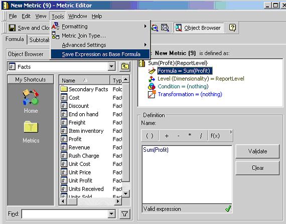 KB14074: How to create a base formula in MicroStrategy Developer 9.4.x ...