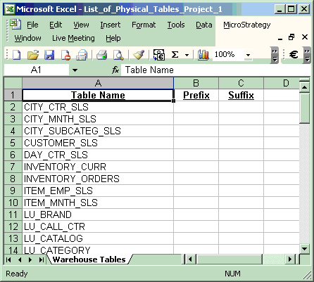 KB15451: How to export list of all warehouse tables being used in a MicroStrategy project to ...