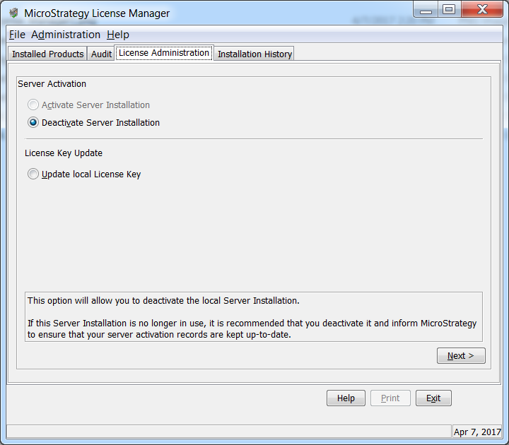 License Manager Homepage