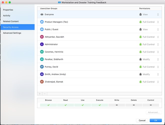 Workstation Feature: Privileges and Security Access