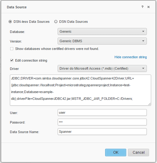 How to connect to Google Spanner through MicroStrategy Web and Developer using a JDBC driver
