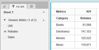 How to create a metric selector in a Dashboard