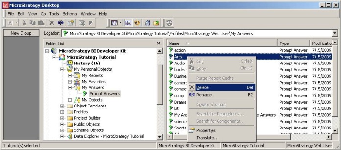 KB31103: How to manage Prompt Answer objects in MicroStrategy Developer ...