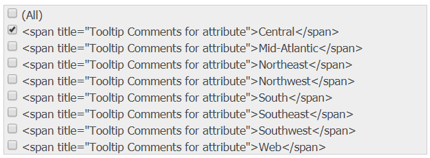 HTML tag attribute forms display as HTML code in selectors in MicroStrategy Web 2019