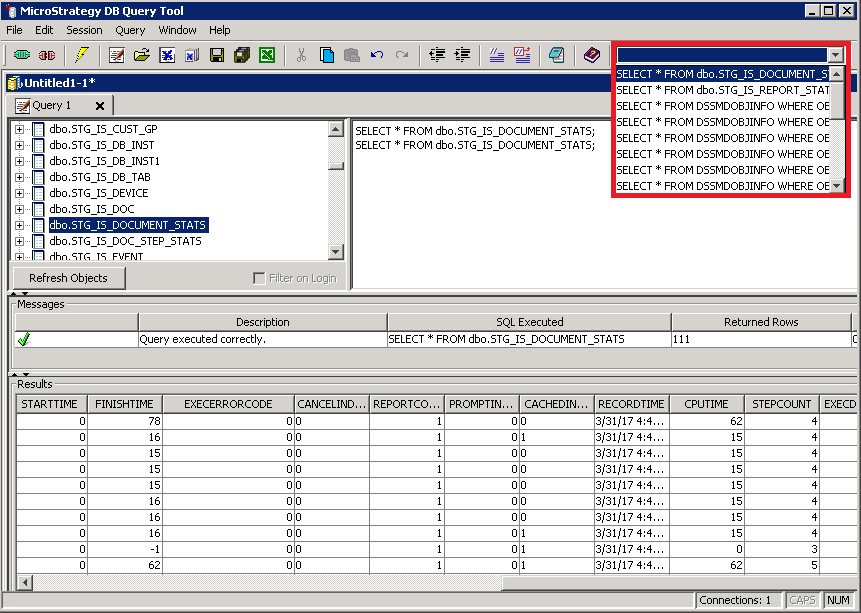 KB16609: What is the SQL History List within DB Query Tool, and where ...