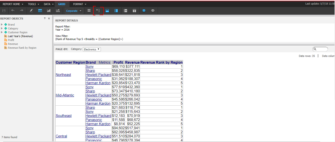MicroStrategy 10.11 new feature: Outline mode to display hierarchy data
