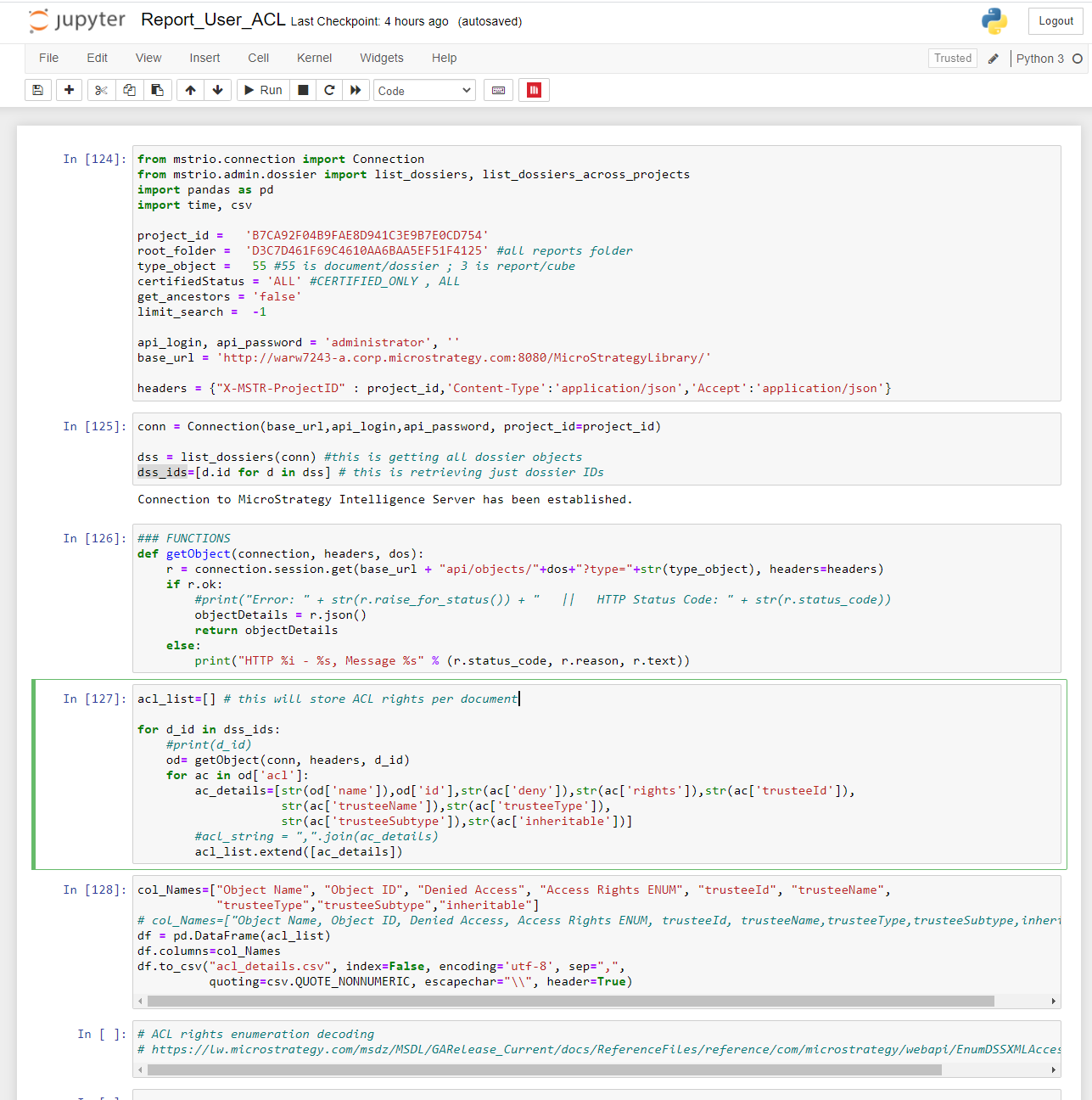 Administration Tasks With Python And Mstrio Listing Dossiers With User Groups Access Rights