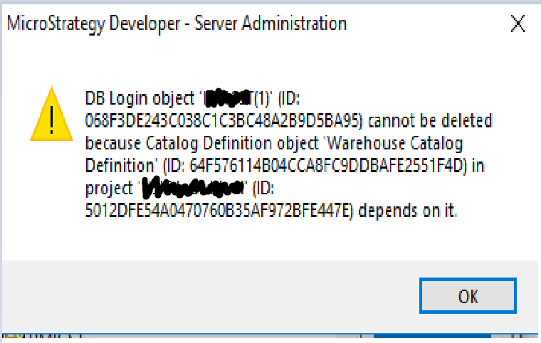 DB login object ‘name(1)’ cannot be deleted because Catalog Definition object ‘Warehouse Catalog ...