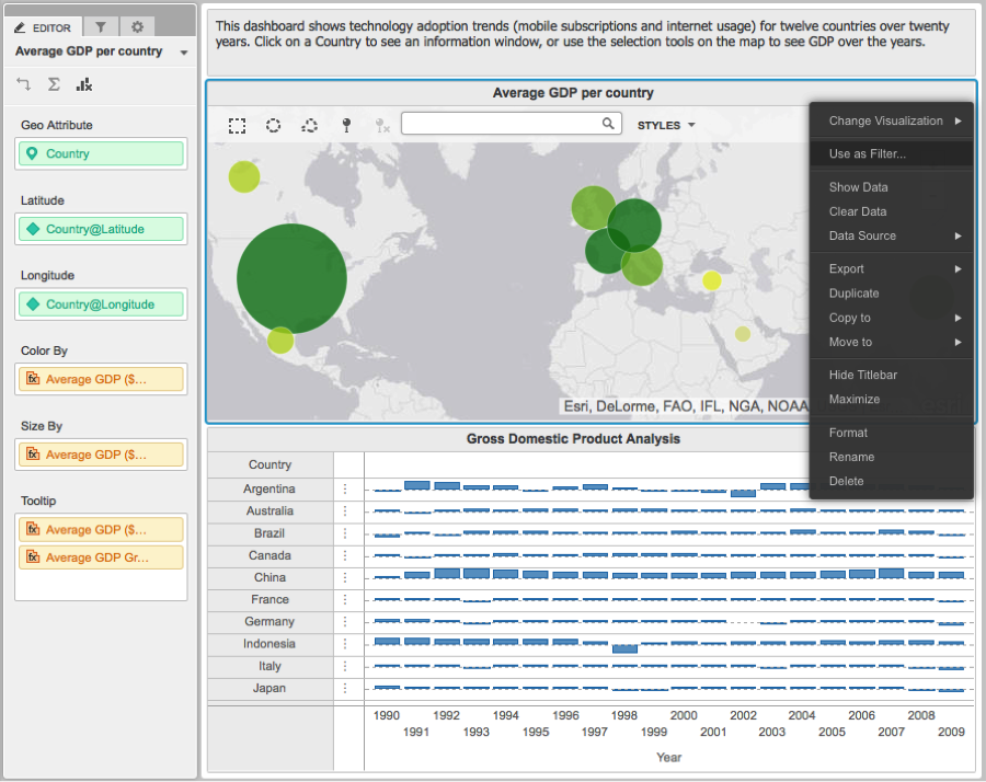 KB438387: Visual Insight (v10): Using ESRI maps as a filter in Dashboards