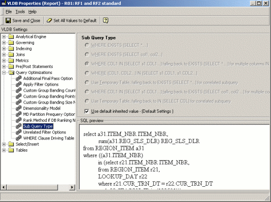 KB3859: How to use the sub query VLDB setting to optimize performance for attribute relationship ...