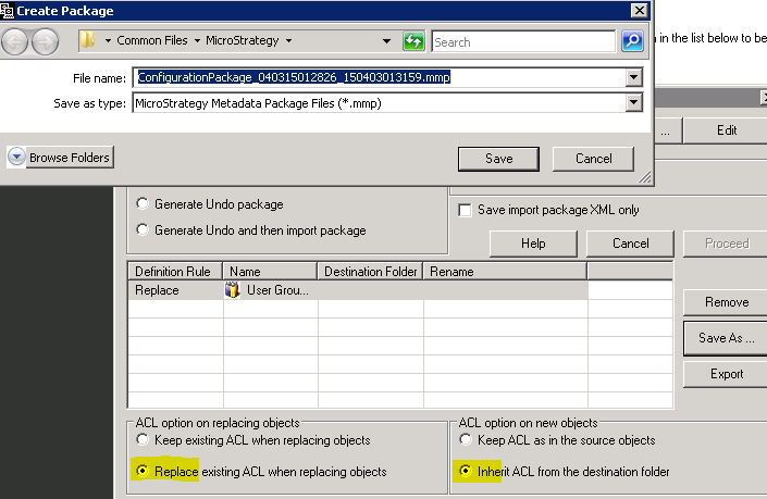 KB249305: 'ACL option on replacing objects' option is blank when creating a package on the fly ...