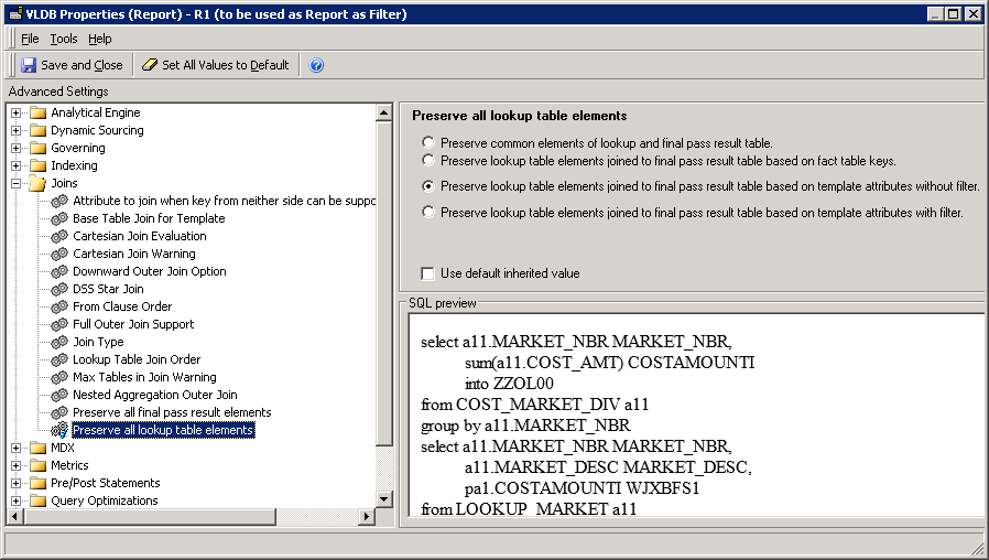 KB440739: Preserve and apply VLDB settings of a report when it is used as a filter into another ...