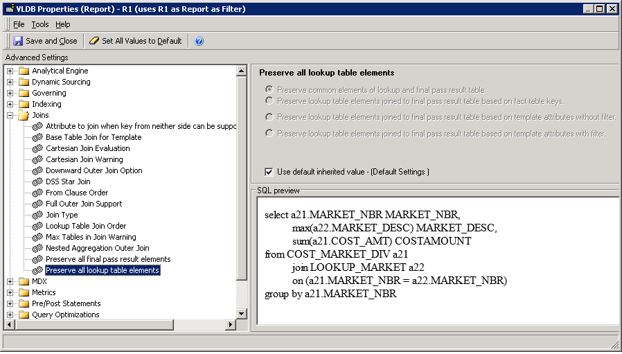 KB440739: Preserve and apply VLDB settings of a report when it is used as a filter into another ...