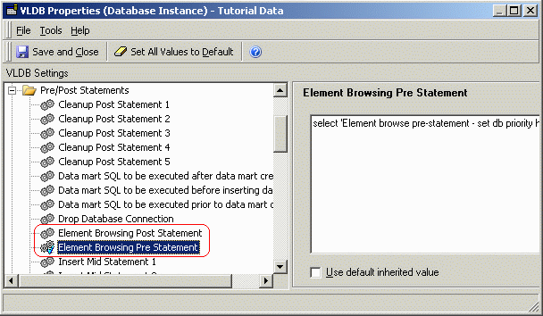 KB20709: How does the feature Element Browsing Pre- and Post-SQL Statement VLDB Properties work ...