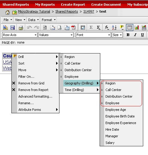 KB14936: When drilling across to a hierarchy in MicroStrategy Web 9.x on an attribute that ...