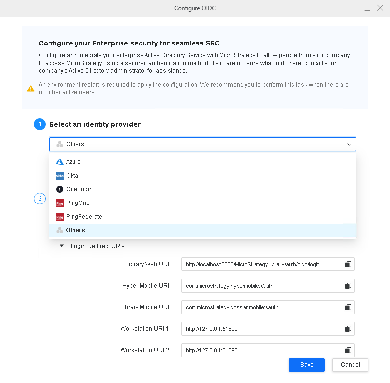 A URL with random ports is used when configuring MicroStrategy Workstation to use Single Sign On ...