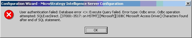 KB12518: ‘Characters found after end of SQL statement’ error message appears when configuring ...