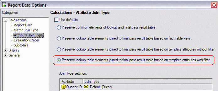 KB9543: VLDB settings to outer join to a lookup table do not create an outer join in ...
