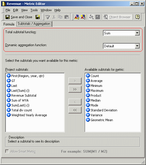 KB15843: What is the function of the ‘Total subtotal function’ and ‘Dynamic aggregation function ...