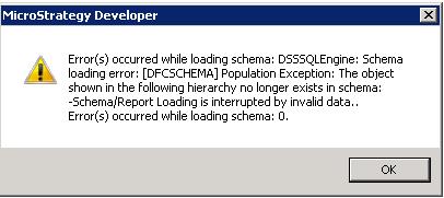 KB263716: Error “Population Exception: The object shown in the following hierarchy no longer ...