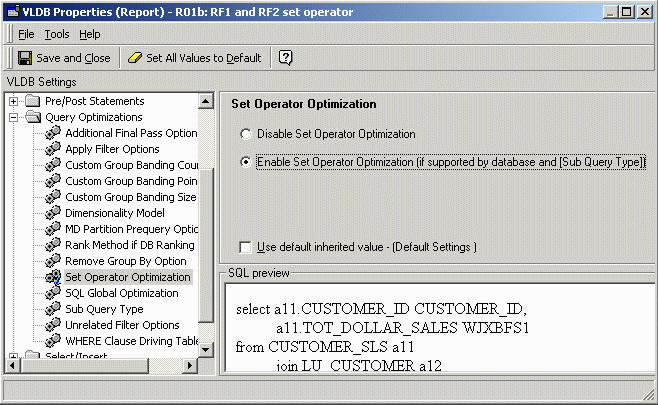 KB13530: How does the VLDB property "Set Operator Optimization" work in MicroStrategy SQL ...